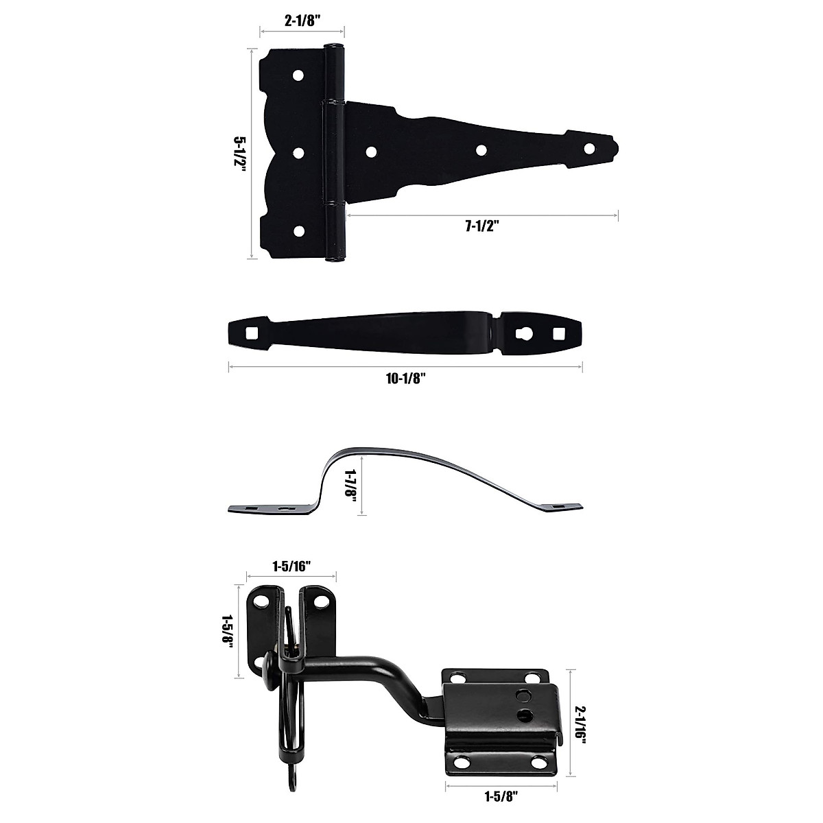 HOME MASTER HARDWARE Heavy Duty Decorative Gate Kit - 8 in Decorative Tee Hinges 2 Pack + Self-Adjusting Gate Latch 1 Pack + 10 3/8 in Ornamental Gate Handle 1 Pack