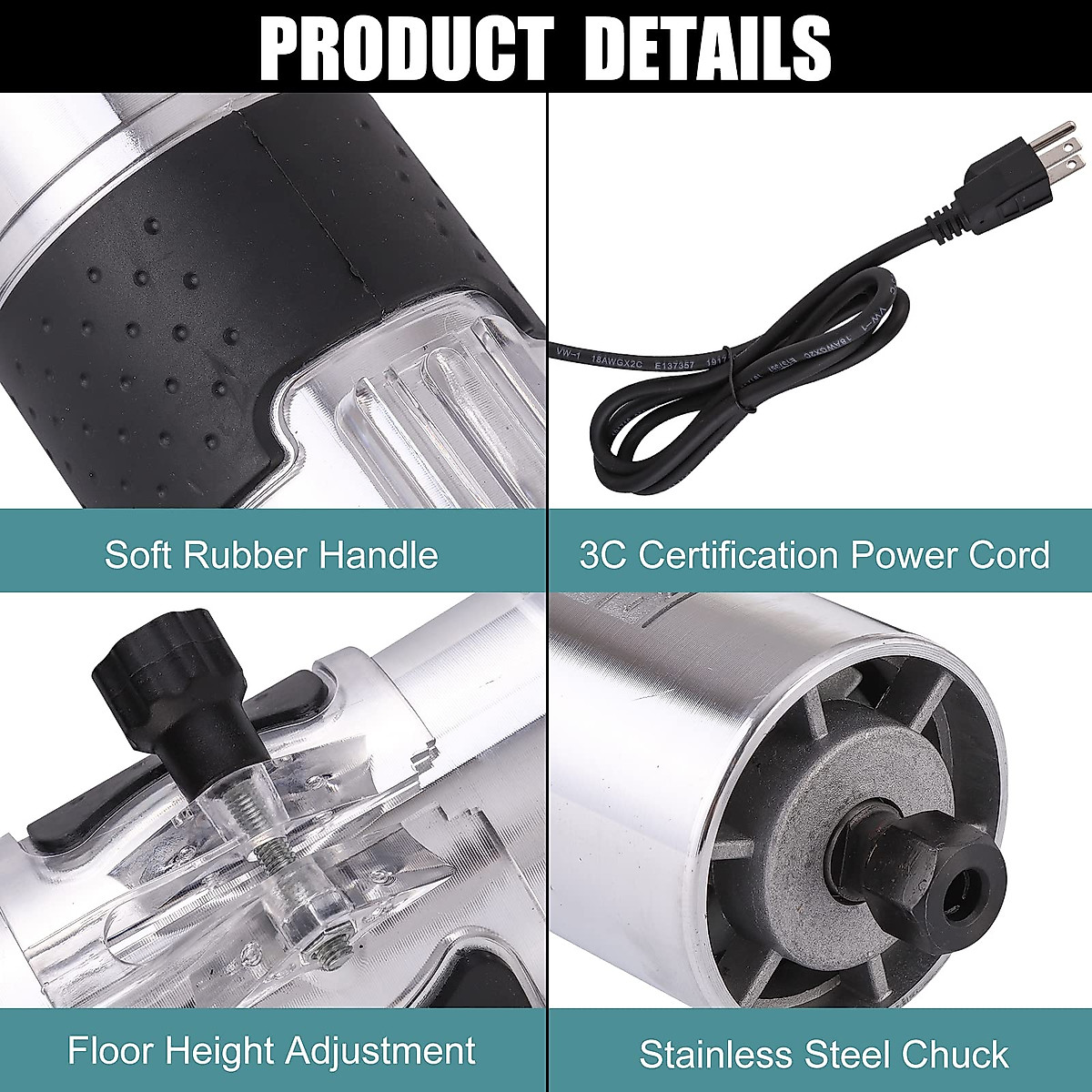 AKYPACH Wood Router Tool Electric Hand Trimmer Laminate Milling Engraving Hand Machine Joiner 110V 800W with 15pcs Trim Router Bits Slotting Carving 1/4" Collets Woodworking Tool