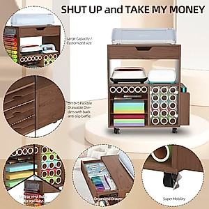 Storage Cart Organizer Compatible with Cricut Machines,Rolling Craft Cart with Extra 12 Vinyl Roll Holders,Crafting Organizer Desk Cabinet Workstation for Craft Room Home