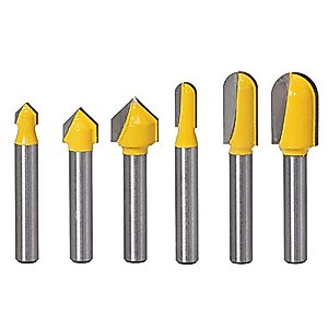 Yakamoz 6Pcs 1/4" Shank Carbide 90 Degree V-Groove and Round Nose Groove Router Bit Set 3D CNC Signmaking Lettering Engraving Cutter Woodworking Carving Cutting Tool