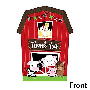 Big Dot of Happiness Farm Animals - Shaped Cards - Barnyard Baby Shower or Birthday Party Thank You Note with Envelopes - Set of 12