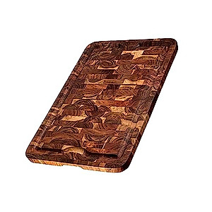 Mountain Woods Brown Organic End-Grain Acacia HardWooden Cutting Board for Kitchen w/Juice Groove | Chopping Board | Butcher Block - 24" x 16" x 1"