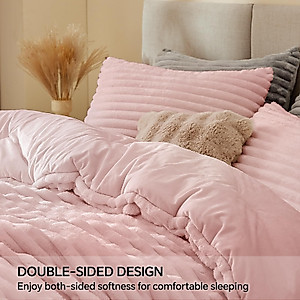 BEDELITE Fleece Twin Comforter Set -Super Soft & Warm Fluffy Pink Bedding, Luxury Fuzzy Heavy Bed Set for Winter with 1 Pillow case