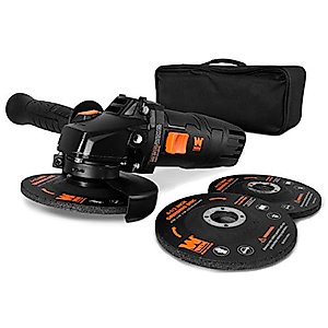 WEN 94475 7.5-Amp 4-1/2-Inch Angle Grinder with Reversible Handle, Three Grinding Discs, and Carrying Case, Black,orange
