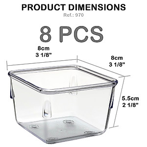 Acrimet Desk Drawer Organizer Box Tray Storage Bins Modular Divider for Home, Kitchen, Office and Storage (Clear Crystal Plastic) (8 Pack - 3.13" x 3.13" x 2.13")