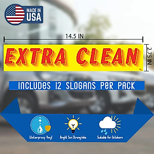 Versa-Tags Windshield Slogan Stickers 12 Pack Each of Low Mileage, Extra Clean, Down, Cash, Buy HERE Pay HERE (60) Window Stickers Total Dealership Stickers Red On Yellow