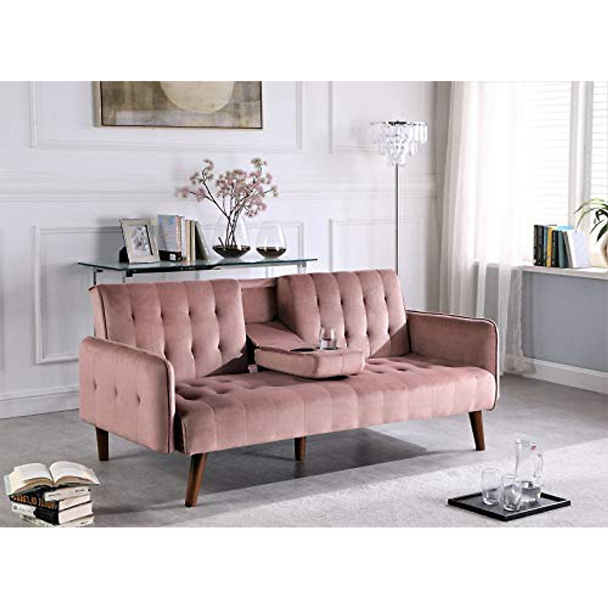 US Pride Furniture Charming Convertible Sofa Sofabed, Rose