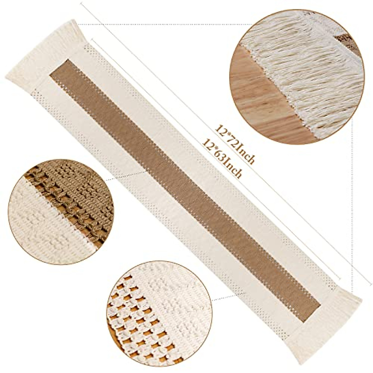 OurWarm Macrame Table Runner Farmhouse Style, Natural Burlap Boho Table Runner Modern Farmhouse Decor Rustic Woven Cotton Crochet Lace for Bohemian, Rustic,Bridal, Shower Wedding, Dinner, 72" x 12"