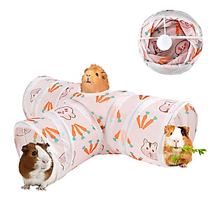 YUEPET 5.9" Guinea Pig Tunnels & Tubes Collapsible Pet 3 Way Play Tunnel Toys Small Animal Hideout Hideaway for Guinea Pig Chinchilla Ferret Hamster Rat(White)