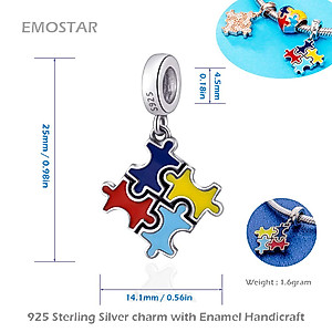 2024 Autism Awareness Charms fit Pandora My First Mothers Day Bracelet, 925 Sterling Silver Dangle Puzzle Piece Enamel Colorful Beads, Autismo Gift for Teacher/Mom/Girl/Boy/Child