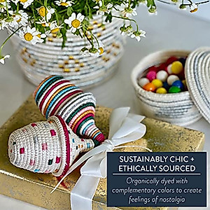 KAZI Small Mini Lidded Friendship Gift Basket Charm, A Token of Love and Friendship, Napkin Ring, Handbag Charm, Babyshower Gift, Made with Sisal, Eco-Friendly (Set of 2 Pink/Multicolored)