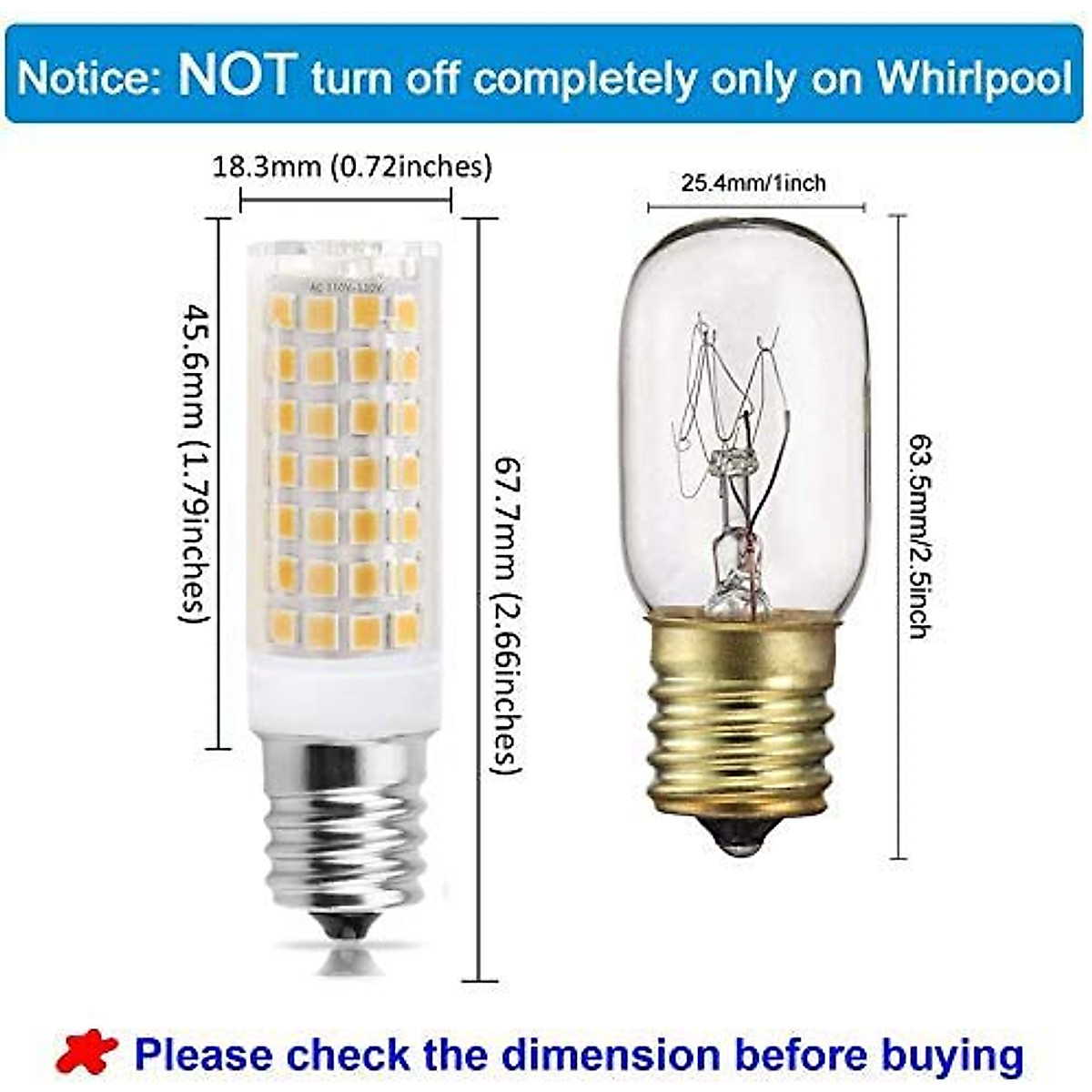 8206232A E17 LED, Dimmable E17 Led Bulb, 8W 75W Equivalent,850LM, 110V 120V 130V,Intermediate Base, for Ceiling Fan, Microwave Oven Lighting,2-Pack (E17-Warm White)