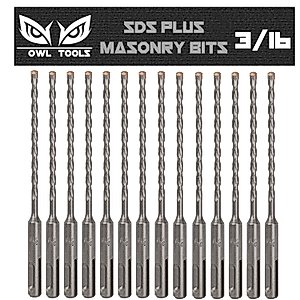 Owl Tools SDS Plus 3/16 Inch Masonry Drill Bits (13 Pack - Industrial Grade) 6 Inch Rotary Hammer Bit for Concrete, Stone, Block, & More!