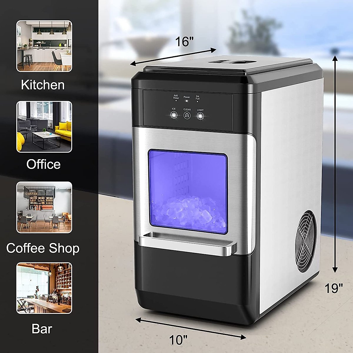 COSTWAY Nugget Ice Maker Countertop, 44 LBS Ice Makers with Built in Self-Cleaning, Intelligent Control Panel, Compressor and Ice Scoop, Portable Compact Ice Maker Machine for Party, Kitchen, Office