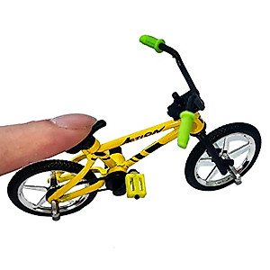 BMX Toys Alloy Finger BMX Functional Kids Bicycle Finger Bike Mini-Finger-BMX Set… (Yellow)