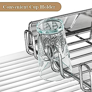 Dish Drying Rack - Expandable Dish Rack - Large Stainless Steel Dish Dryer Racks for Kitchen Counter with Wine Glass Holder, Cutlery Holder, White