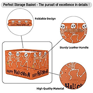 Pardick Happy Halloween Large Collapsible Storage Bins ,Danc Skull Decorative Canvas Fabric Storage Boxes Organizer with Handles，Rectangular Baskets Bin for Home Shelves Closet Nursery Gifts