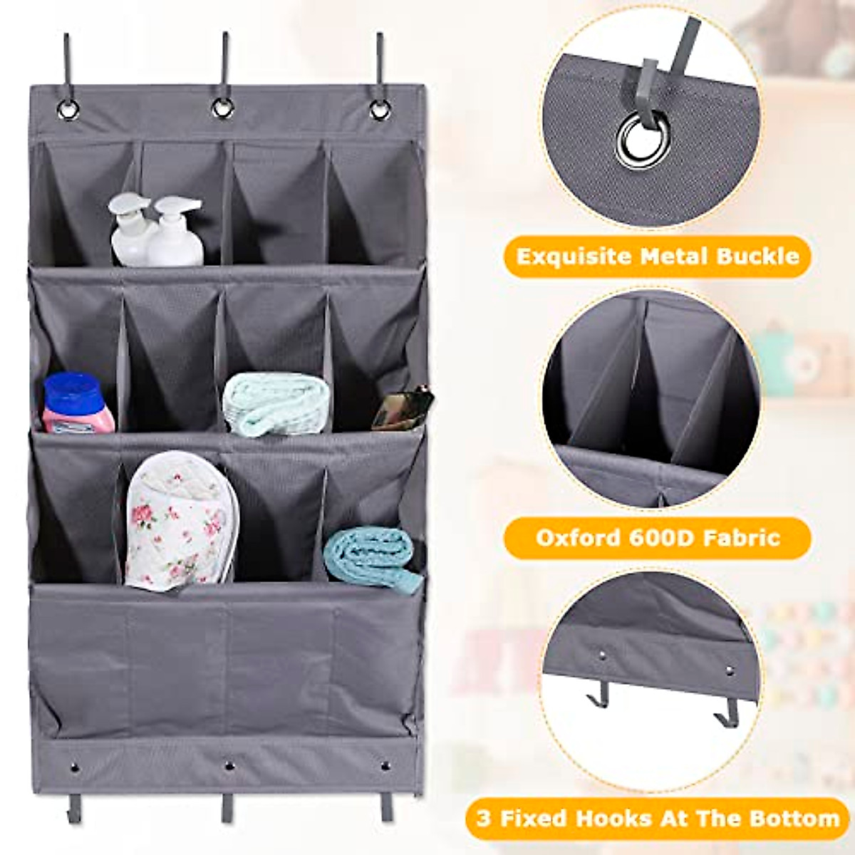 Kenning 4 Pcs over the Door Shoe Organizer, Hanging Shoe Organizer, 12 Large Pockets Hanging Shoe Rack with 12 Hooks for Shoes, Home Accessories, Toys, Living Room, Closet, Dorm, RV, Grey