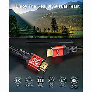 SKW 8K HDMI 2.1 Cable 15ft, 48Gbps Ultra High Speed HDMI Braided Cord, Supports 8K@60Hz, 4K@120Hz 144Hz, DTS:X, HDCP 2.2 & 2.3, eARC, HDR 10, Compatible with TV Xbox PS4 PS5 Monitor Blu-Ray