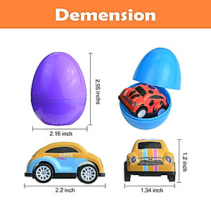 YIMIPHER 12 Filled Easter Eggs with Pull Back Cars, Toy Prefilled Plastic Easter Egg for Kids, Easter Hunt Party Favors Basket Stuffers, Easter Goodie Bags Fillers