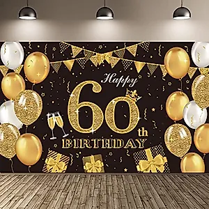 60th Birthday Party Decoration, Extra Large Black and Gold Sign Poster 60th Birthday Party Supplies, 60th Anniversary Backdrop Banner Photo Booth Backdrop Background Banner