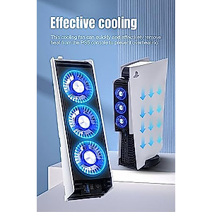 PS5 Cooling Fan, Horizontal PS5 Cooler Fan with LED Light, Comaptible with PS5 Digital Edition or Discs Edition