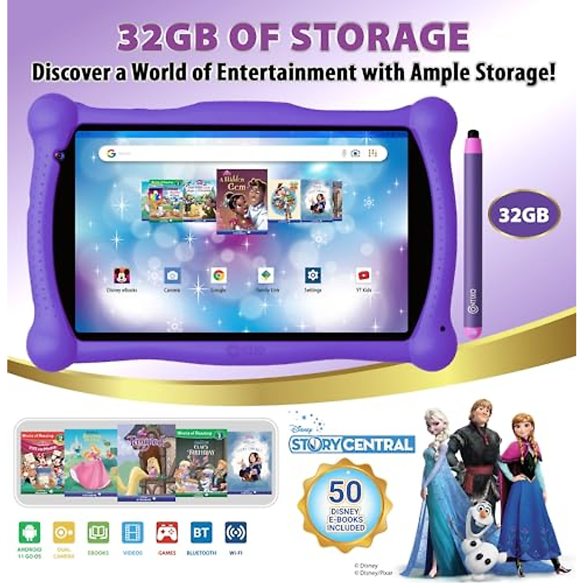 Contixo 7 inch Kids Learning Tablet, Bluetooth Kids Wireless Headphone and Tablet Bag Bundle with Teacher Approved apps and Parent Control - Purple Set