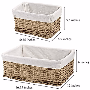 Yesland 3 Pack Handmade Wicker Storage Baskets Set, Woven Storage Shelf Organizer Nesting Baskets for Pantry Living Room Office Bedroom Shelves, Brown