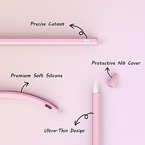 KELIFANG Silicone Case for Apple Pencil Pro 2024 & Apple Pencil 2nd Generation, Cute Pink Protective Skin Sleeve Cover Holder Grip and Tip Cap Accessories Compatible with iPad Pro 11 12.9 13 Inch