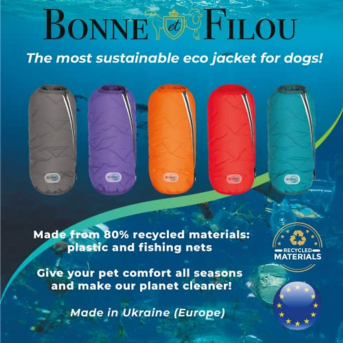 Bonne et Filou Sustainable Dog Jacket Vest Made in Ukraine with Premium Recycled Materials - Lightweight Warm Waterproof Windproof Winter Dog Coat Outfit for Cold Weather(Medium-2, Orange)