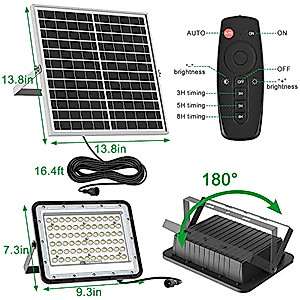 Engrepo 200 Watts Solar Flood Light Outdoor 1500LM Dual White Floodlights Auto On/Off Dusk to Dawn with Remote Control for Yard, Garden, Shed, Barn.