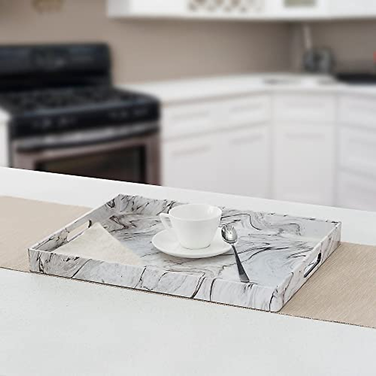 HDS Serving Tray Trading 18 x 13 Coffee Tray Faux Marble, White
