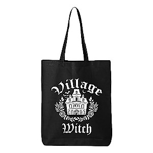 shop4ever Village Witch Halloween Trick or Treat Eco Cotton Tote Reusable Shopping Bag Black ECO 1
