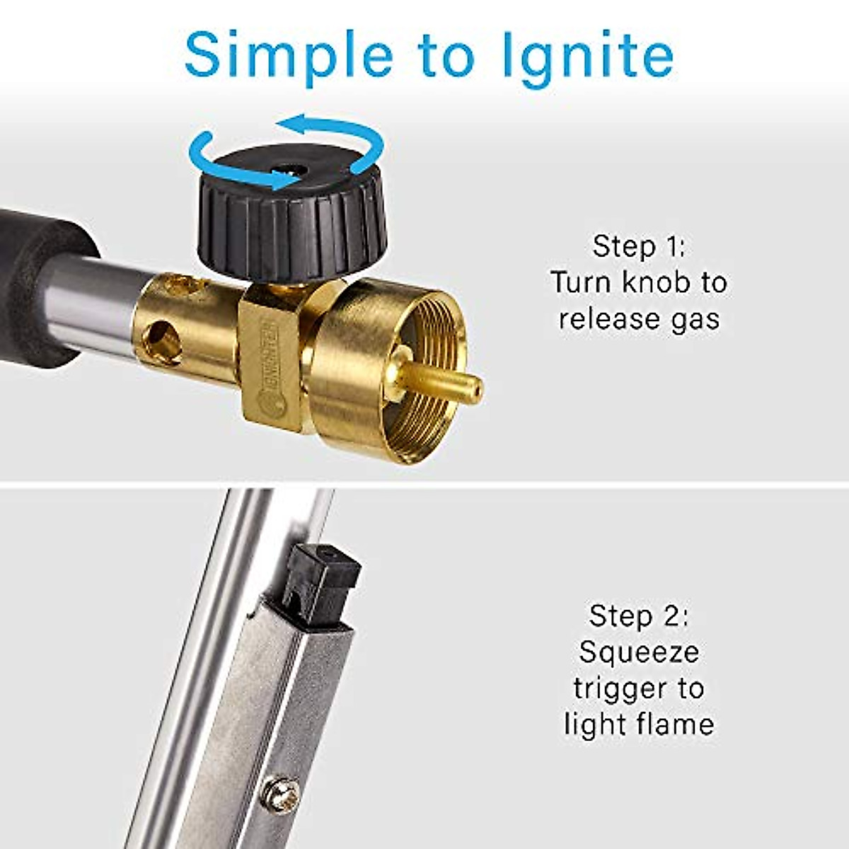 IGNIGHTER Weed Burner Torch – Use with Propane and MAPP Gas – with Built-in Piezo Igniter and Flame Control Valve – 35 Inches Long.