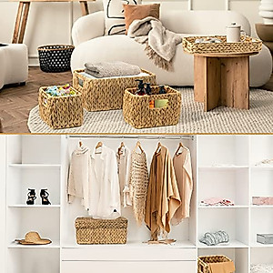 GaiaMade Water Hyacinth Storage Baskets with Lid, Wicker Baskets for Organizing and Storage, Set of 3 (1PC Large, 2PCS Medium, 1 Lid)