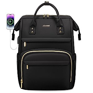 LOVEVOOK Laptop Backpack for Women,17 Inch Professional Womens Travel Backpack Purse Computer Laptop Bag Nurse Teacher Backpack,Waterproof College Work Bags Carry on Back Pack with USB Port,Black