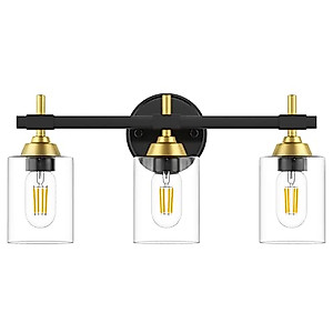 AXHODSME 3-Light Bathroom Light Fixtures, Black and Gold Bathroom Lights Over Mirror, Modern Bathroom Vanity Light with Clear Glass Shade, Wall Sconces for Bedroom Living Room, Bulbs Not Included