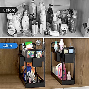 PdMiBS 2PCS Under Sink Organizers and Storage,Bathroom Organizers Under Sink ,2Tier Kitchen Countertop Organizer Under Sink Shelf with Handle for Bathroom,Kicthen
