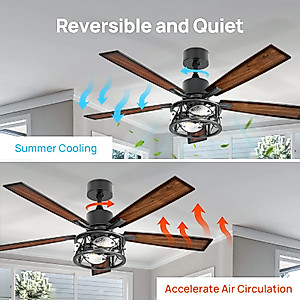 Consciot Ceiling Fan With Lights, 52 Inch Farmhouse Indoor Ceiling Fan With Remote, Quiet Reversible DC Motor, 5 Double Finish Wood Blades, Easy Dual Mount, Support Dimmable 2*E26 Bulbs(not included)