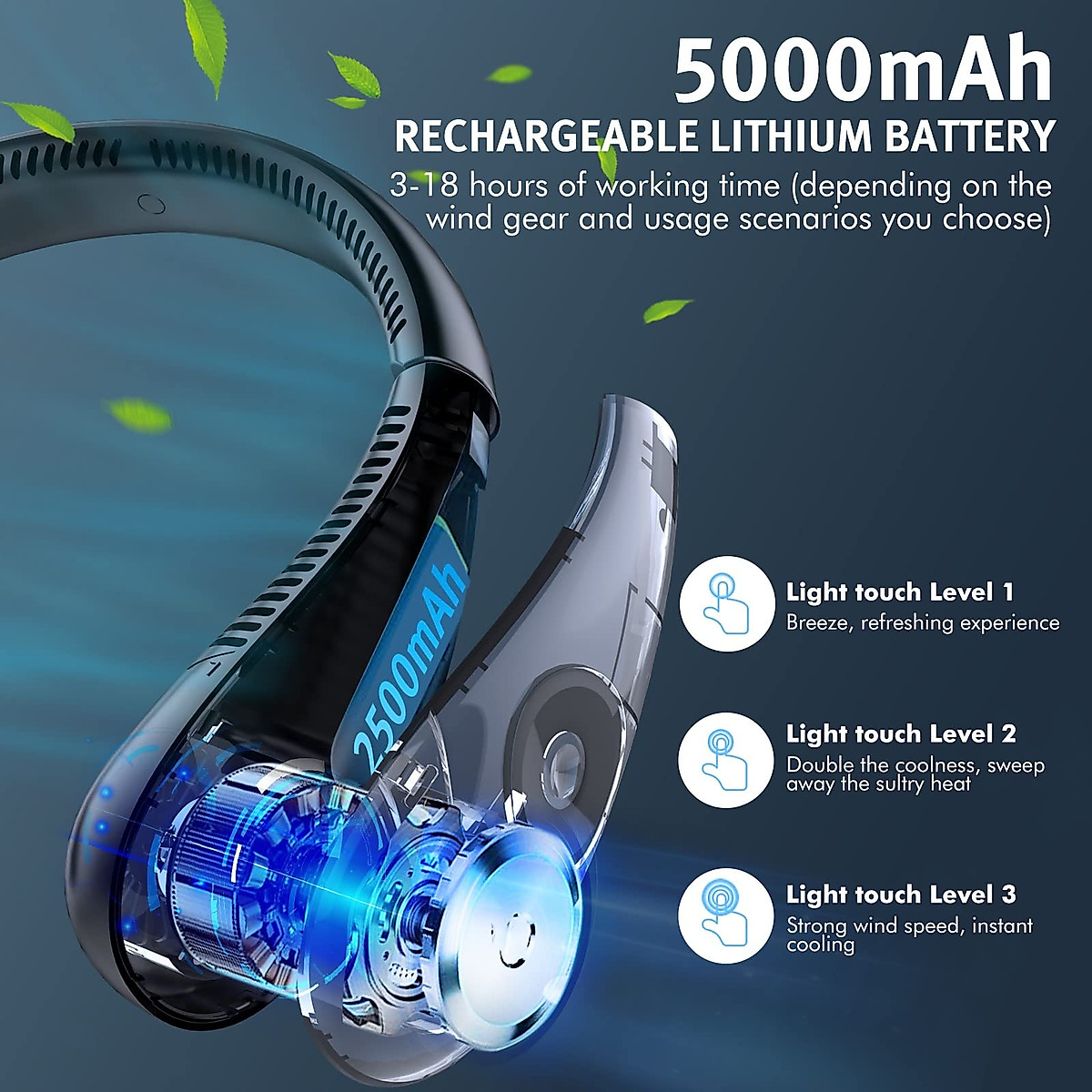 Neck Fan, Portable Foldable Bladeless Neck Fan, 4000 mAh Rechargeable Battery, Intelligent Digital Display, 3 Speeds Adjustable Folding Neck Fan USB Powered Hands Free Fan (Black) (Pink)