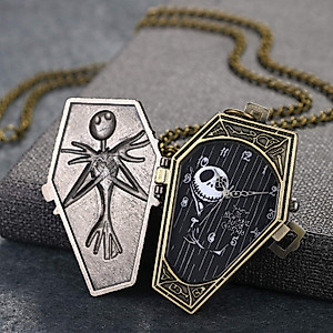 Lancardo Men's Pocket Watch Bronze Vintage Irregular Punk Skull Case Arabic Numeral Display Quartz Pocket Watch with Chain for Father's Day