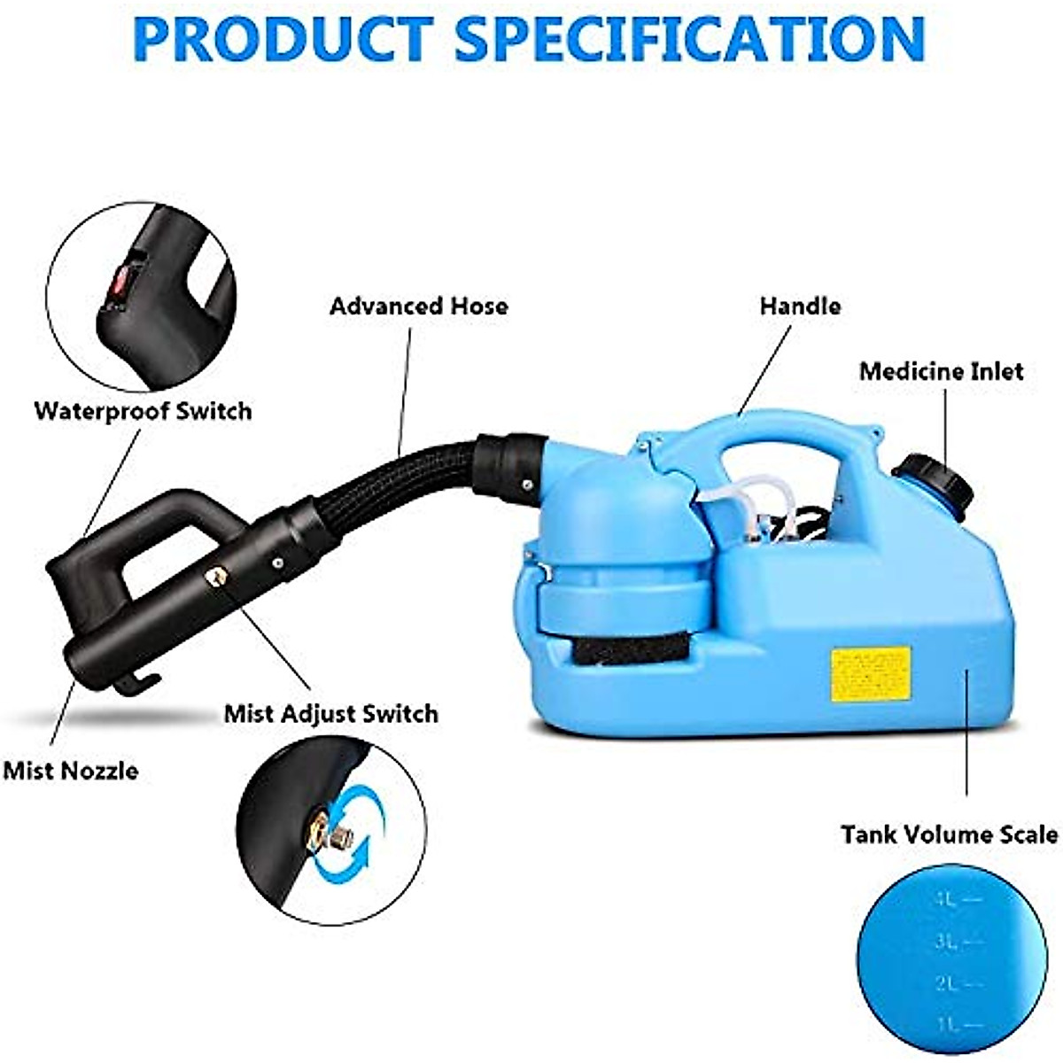 SERENITA Portable 7L Electric Intelligent ULV Fogger/Sprayer/Atomizer - Ultra Low Capacity 110V Backpack Machine - Atomization Distance 6-8 Meters - Idea for Indoor Outdoor Garden Yard