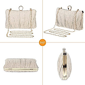 UBORSE Elegant Pleated Glitter Clutch Evening Bags for Women Formal Bridal Wedding Clutch Purse Prom Cocktail Party Handbags Champagne
