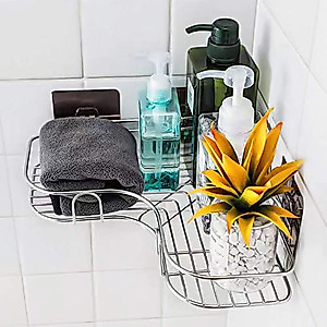 AUYYOSK Shower Caddy Corner,Adhesive Metal Bathroom Shelf Wall Mounted, Non-Drilling Floating Shelf for Bathroom Organizer/Shower Organizer/Kitchen (2 Pack Silver)