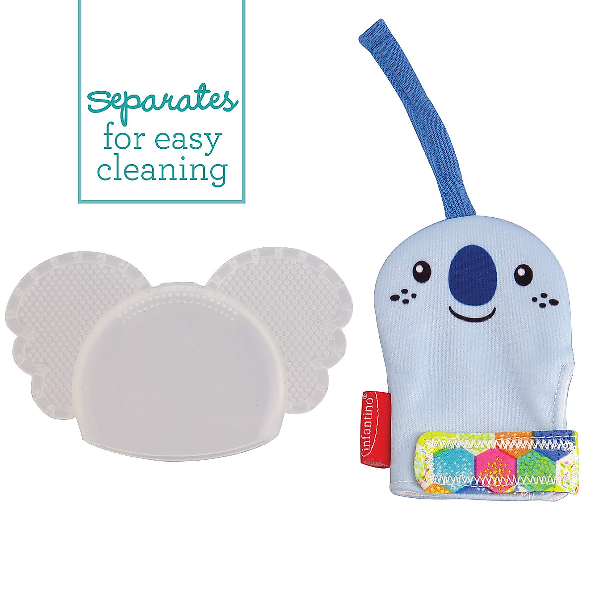 Infantino Crystal Clear Teething Mitten - Teethe & Play Wearable Soft “Mitten” with 100% Paint-Free, Dye-Free Textured Silicone. Easy-Grasp Natural Rubber Teether for Baby (Koala)