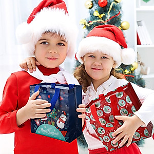 Windyun 100 Pack Non Woven Christmas Gift Bags, 9" x 8.7" x 4.3" Reusable Christmas Tote Bags with Handles Bulk Wrapping Christmas Bags Holiday Xmas Gift Bags with Handle for Party Grocery Shopping