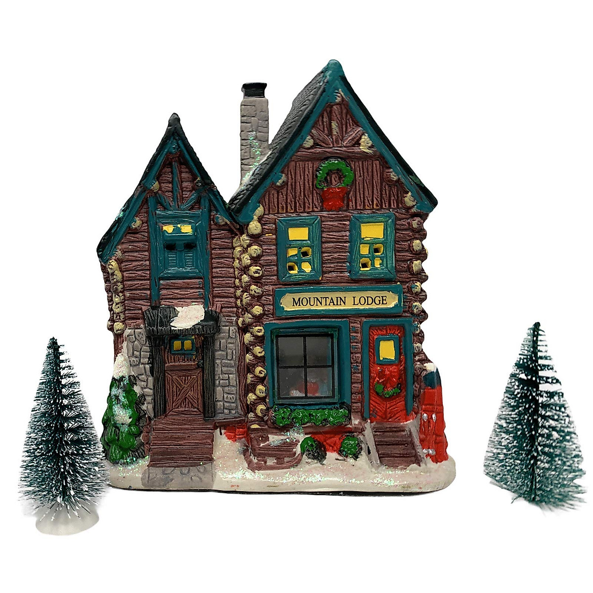 Nt Home Porcelain Christmas Holiday Village Lighted Mountain Lodge