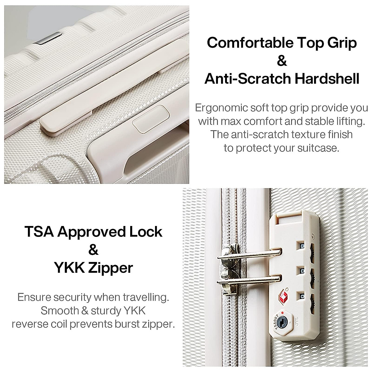 Hanke 14 Inch Underseat Carry On Luggage with Wheels, Lightweight, Waterproof, TSA-Approved, Suitcase, Ivory White