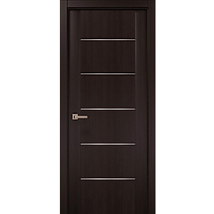 SARTODOORS Brown Modern Door 28 x 80 with 3D Strips | Planum 0030 Wenge | Frame Trims Lever Satin Nickel Hardware | Closet Solid Core Door