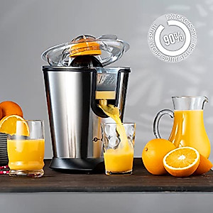 Eurolux Electric Citrus Juicer Squeezer, for Orange, Lemon, Grapefruit, With 160 Watts of Power, Brushed Stainless Steel